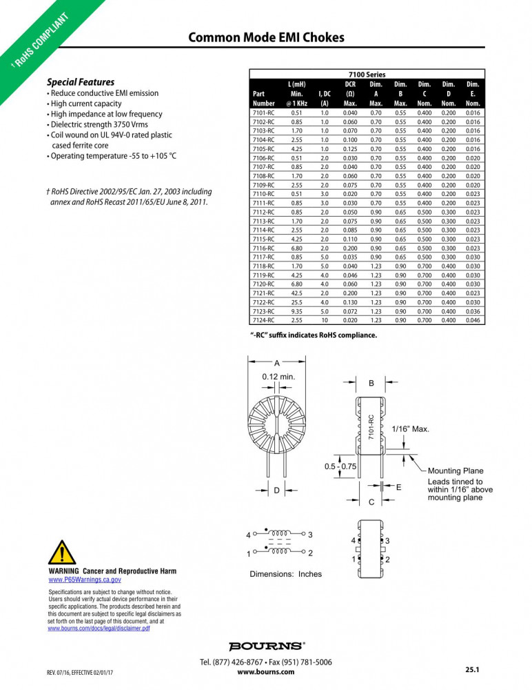 BOURNS 7100 Series datasheet page 1