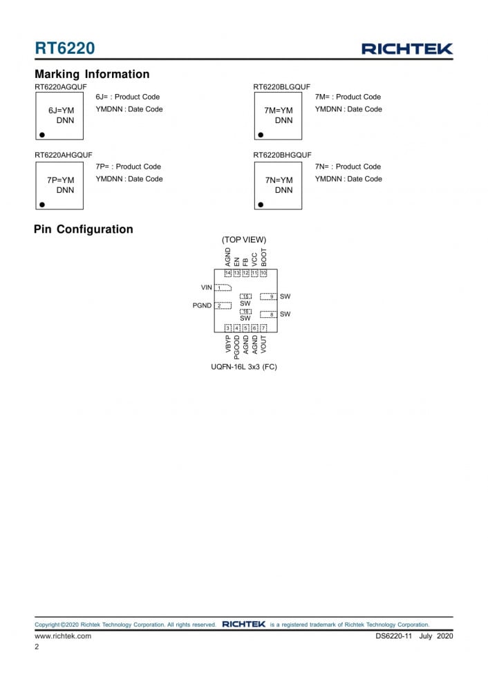 RT6220AHGQUF datasheet page 2