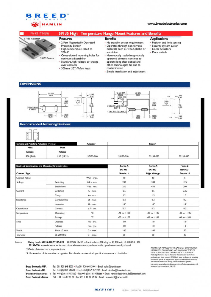 59135 high-temperature flange-mount sensor technical document preview