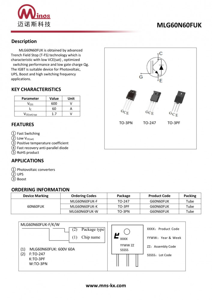 MLG60N60FUK datasheet page 1