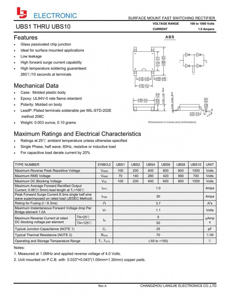 UBS8 datasheet page 1