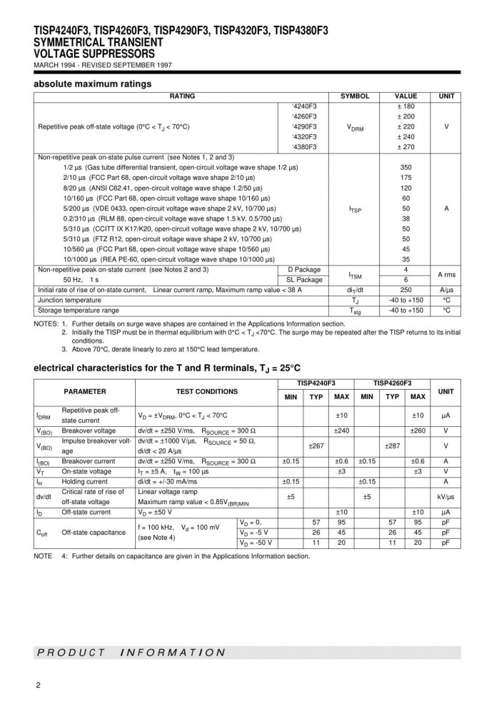 TISP4290F3DR-S datasheet page 2