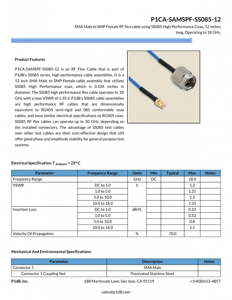 P1CA-SAMSPF-SS085-12 technical specification page