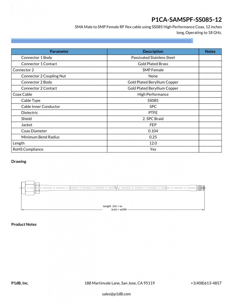 P1CA-SAMSPF-SS085-12 mechanical drawing