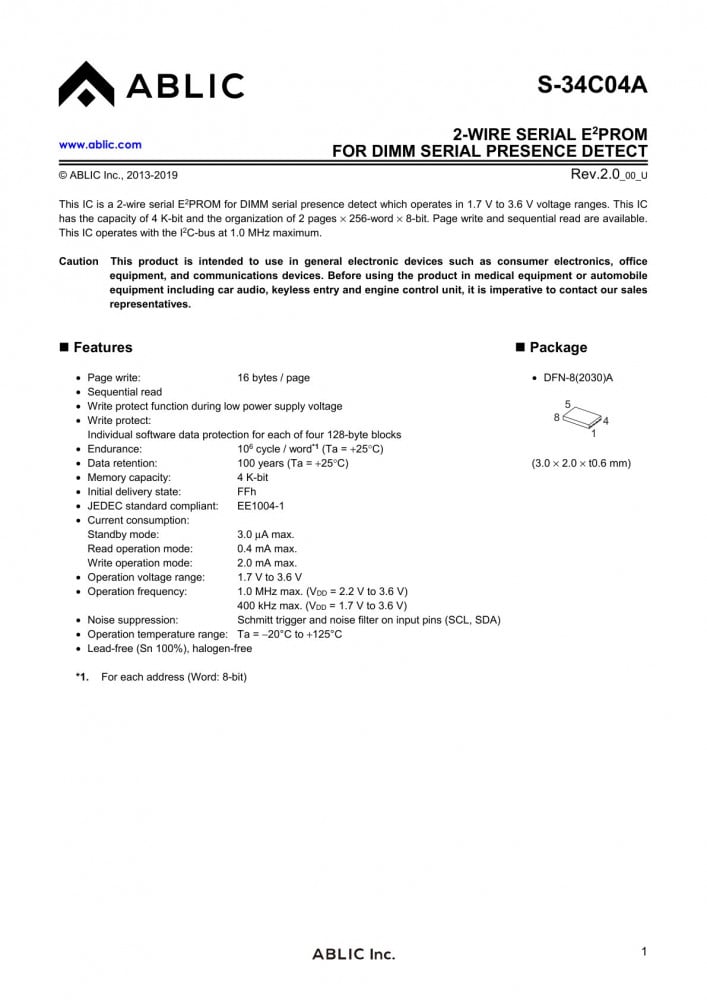S-34C04AB-A8T3U5 datasheet page 1
