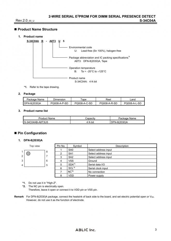 S-34C04AB-A8T3U5 datasheet page 3