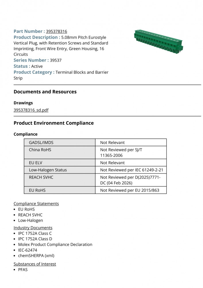 MOLEX 39537 series drawing, page 1