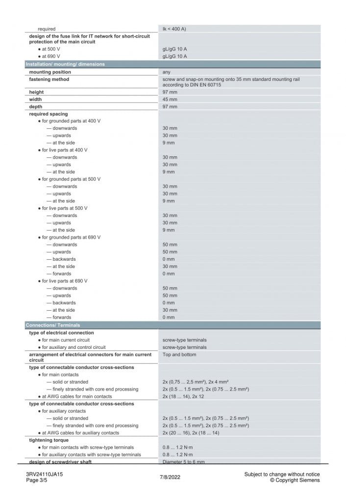 3RV24110JA15 datasheet page 3