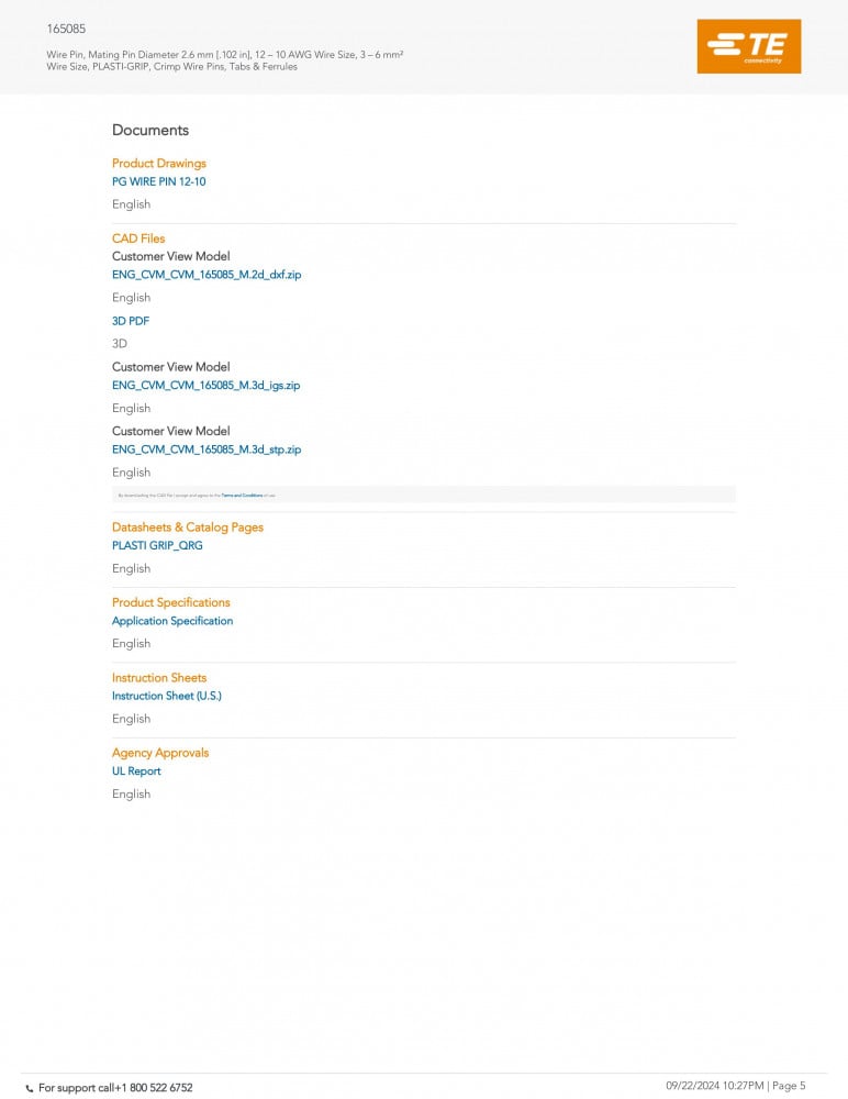 TE Connectivity 165085 technical document page 5