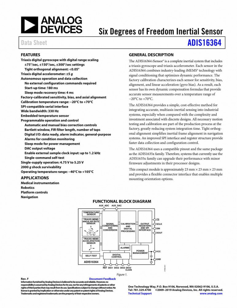 ADIS16364 datasheet page 1