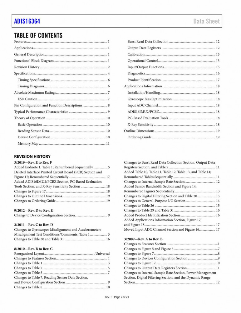ADIS16364 datasheet page 2