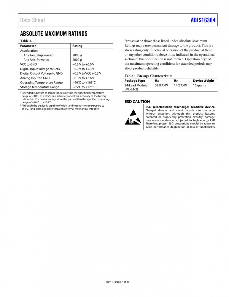 ADIS16364 datasheet page 7