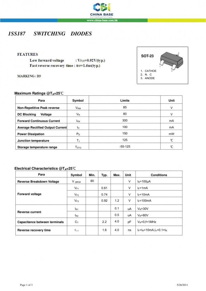1SS187 datasheet page 1
