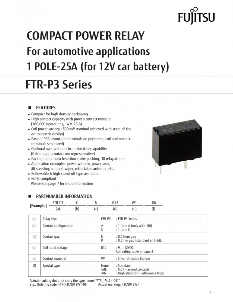 FTR-P3 datasheet page 1