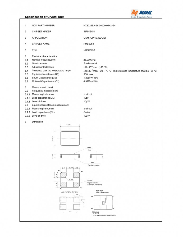 NX3225SA-26.000000MHZ-G4 technical document page 1