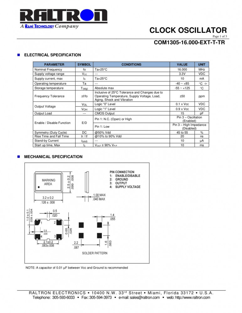 Raltron COM1305 datasheet page 1