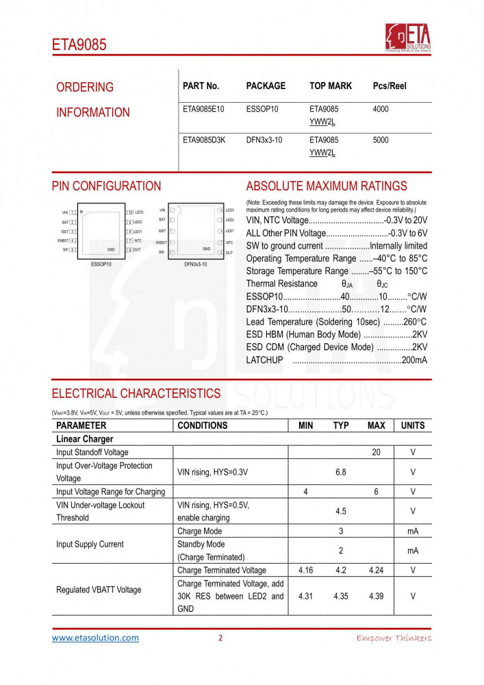 ETA9085E10 datasheet page 2
