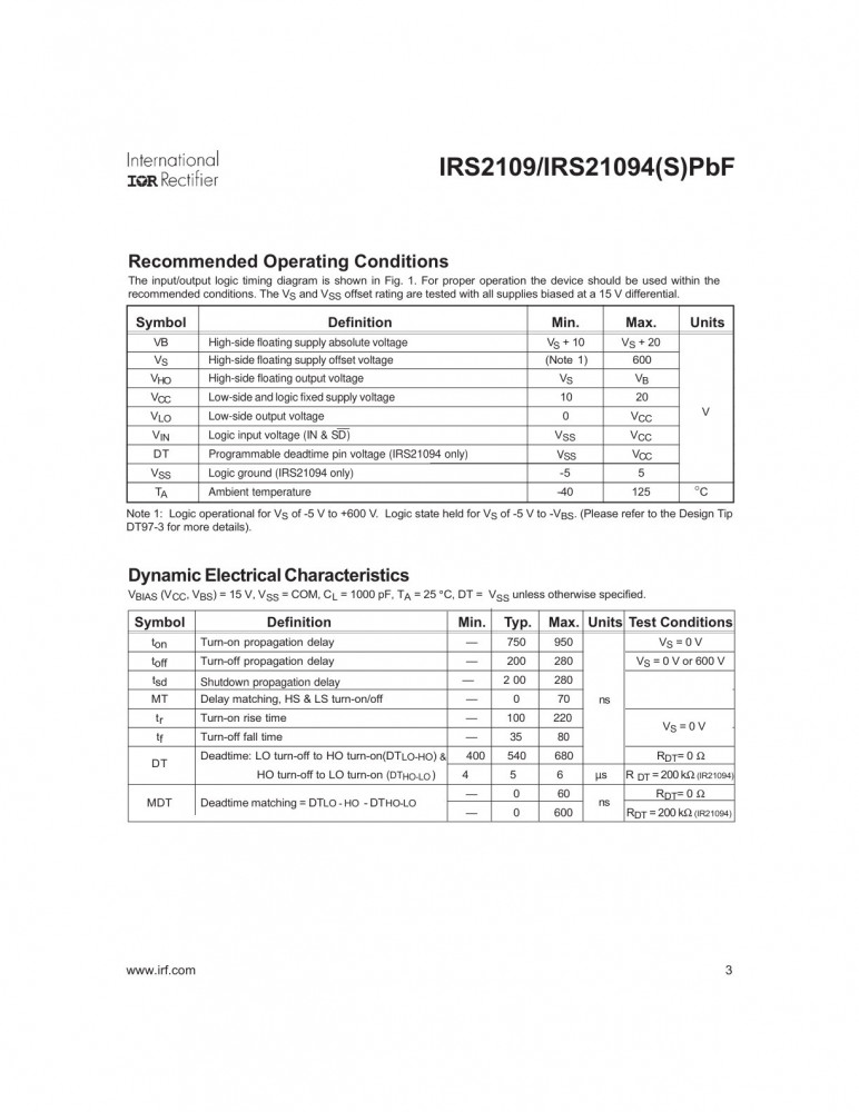 IRS2109STRPBF datasheet page 3