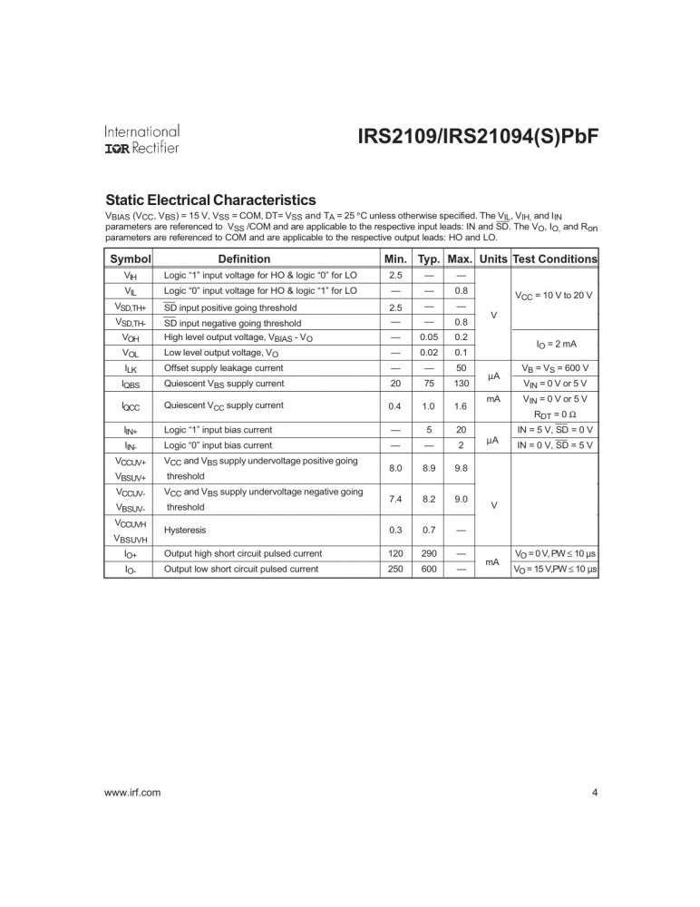 IRS2109STRPBF datasheet page 4