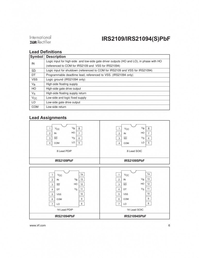 IRS2109STRPBF datasheet page 6