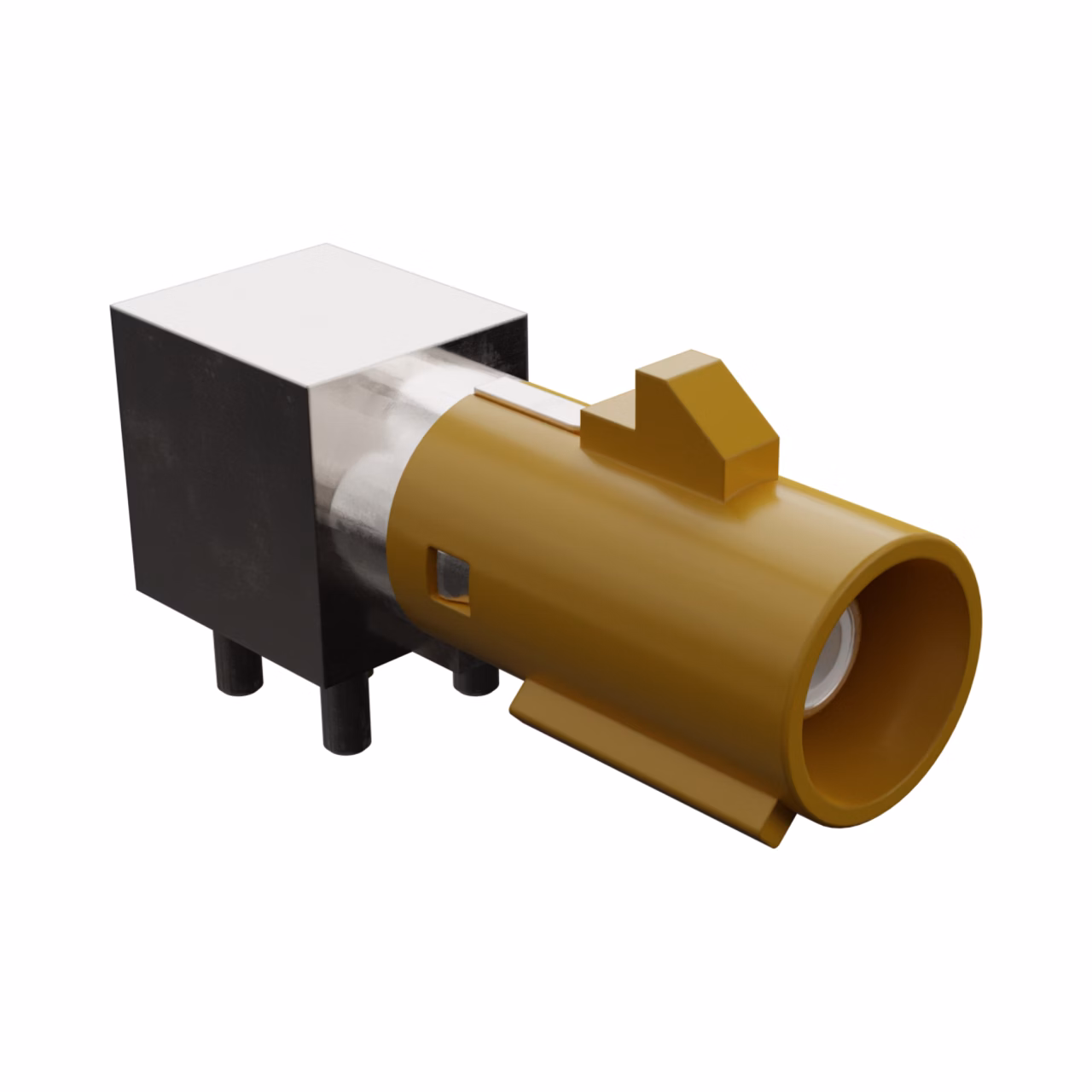 FAKRA Jack, Right-Angle, PCB Receptacle, Through Hole, Die Cast and Brass Body, Tin (Sn) Plated, Anti-tip Feature, Keying Code K/Curry Yellow, 50 Ohms for sale