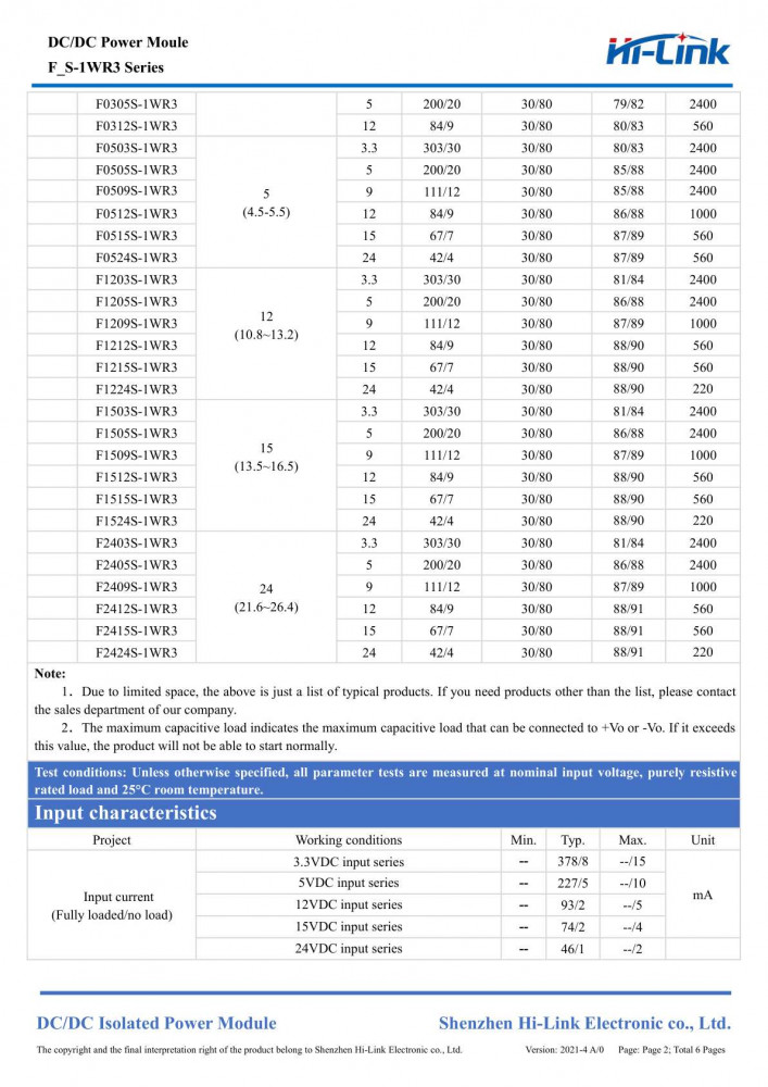 HI-LINK F1505S-1WR3L datasheet page 2