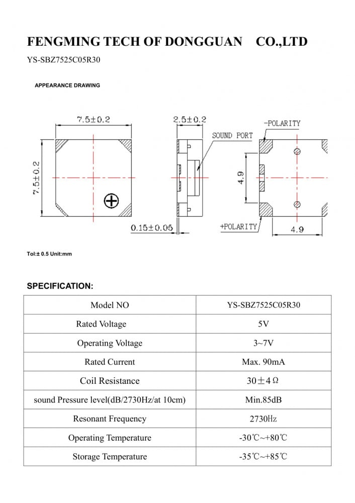 YS-SBZ7525C05R30 specification page 2