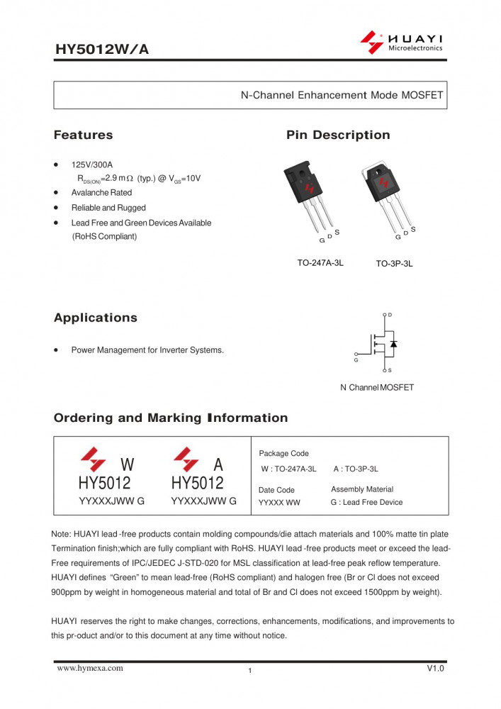 HY5012W datasheet page 1