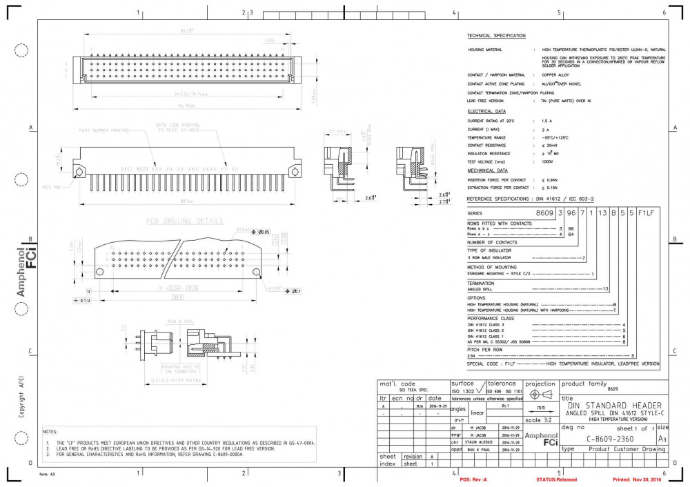 Amphenol FCi 8609 product drawing preview