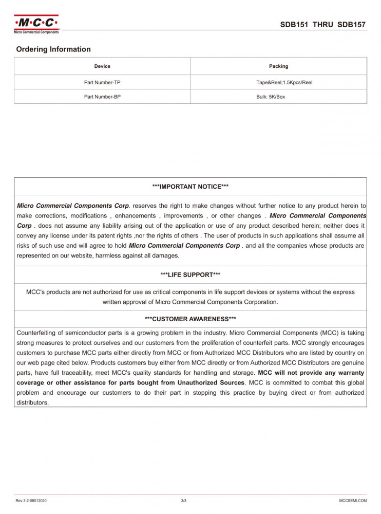 MCC SDB153-TP datasheet page 3