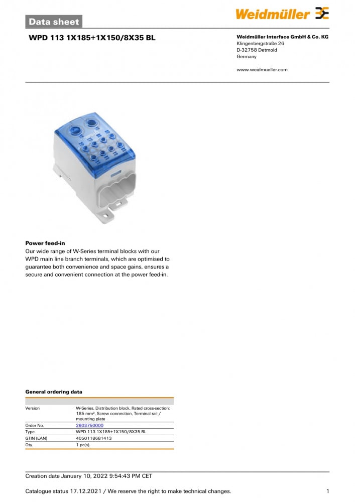 WEIDMULLER WPD 113 product document page 1