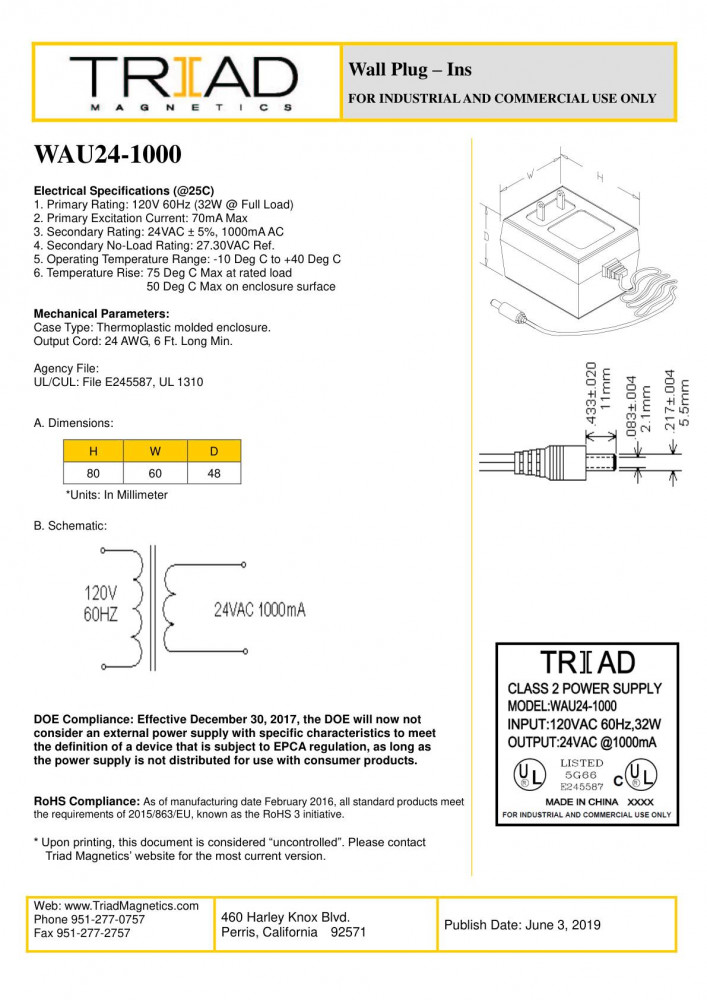 WAU24-1000 product specification document preview