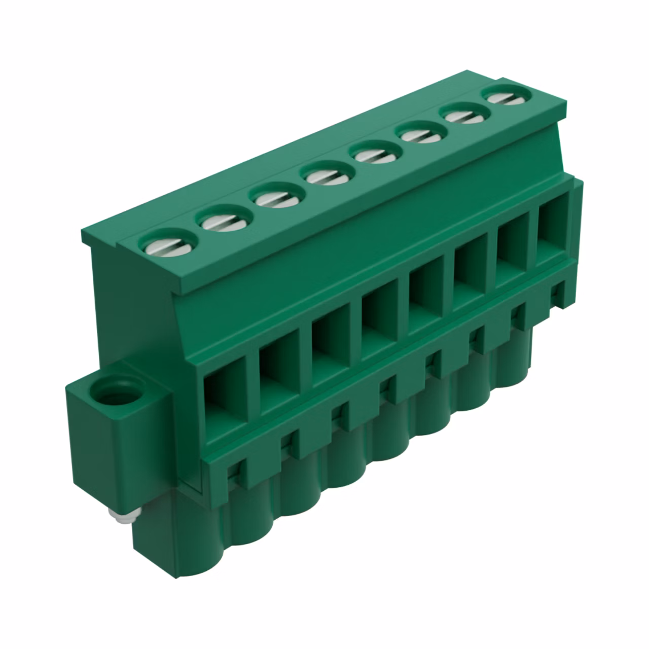 5.00mm Pitch Eurostyle Horizontal Plug, with Retention Screws and Reverse Imprinting, Rear Wire Entry, Green Housing, Gold (Au) Plated, 8 Circuits for sale