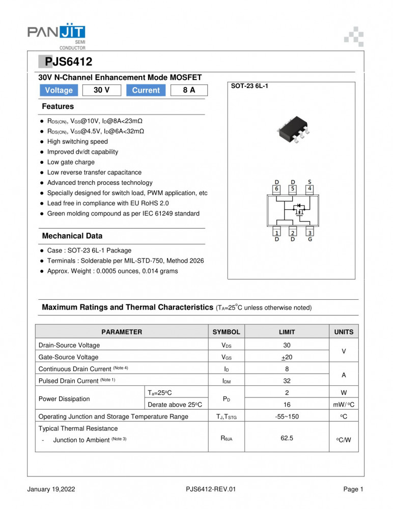 PJS6412 datasheet page 1