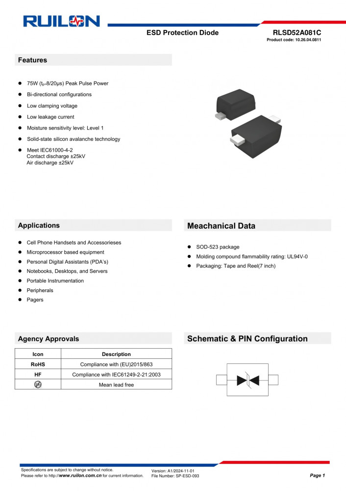 RLSD52A081C datasheet page 1