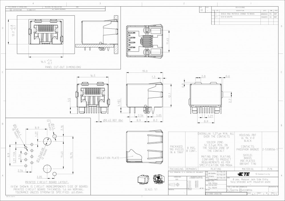 TE Connectivity 2-5338556-1 drawing page 1