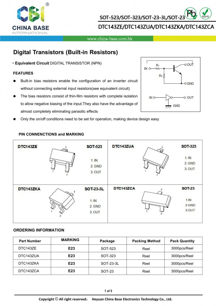 DTC143ZKA datasheet page 1