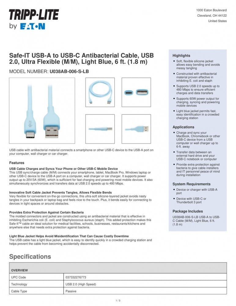 U038AB-006-S-LB technical document page 1