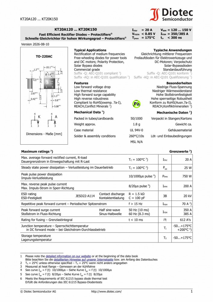 DIOTEC KT20K150 product document page 1