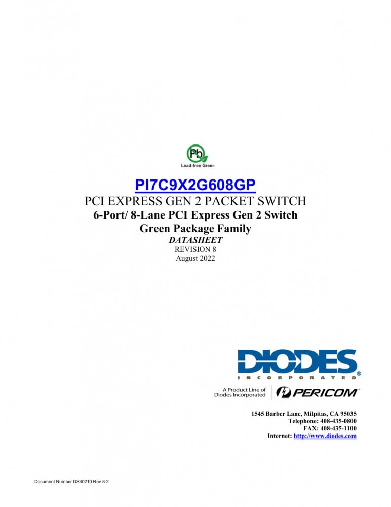 PI7C9X2G608GPCNJEX datasheet page 1