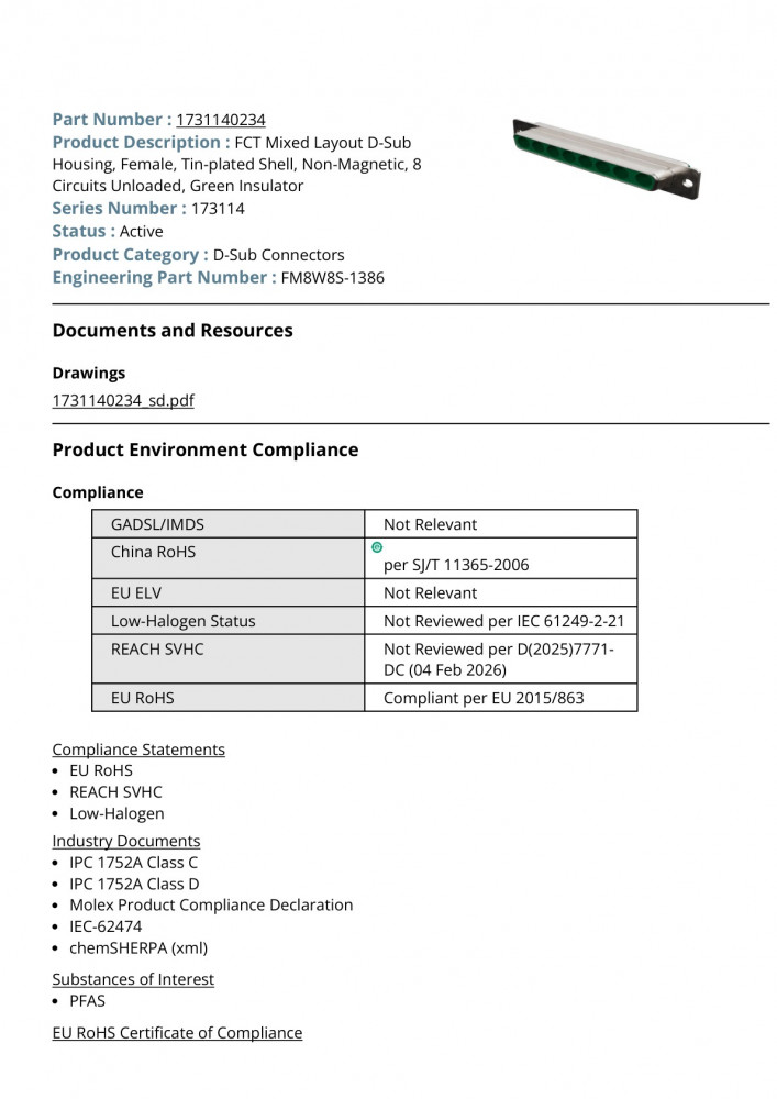 MOLEX 1731140234 product drawing, page 1