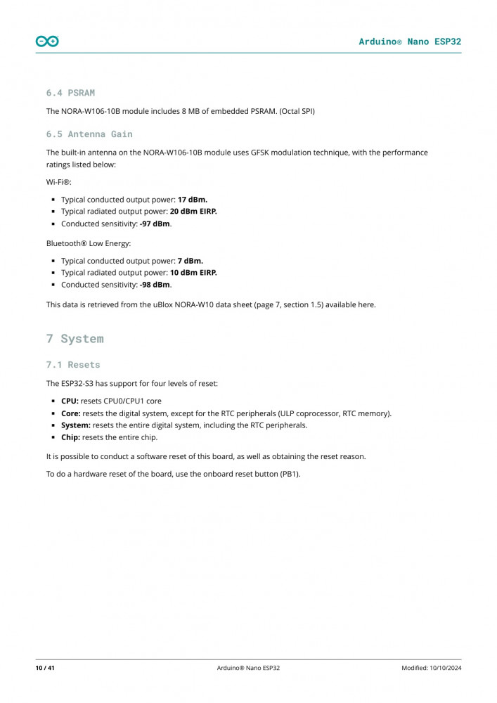 Arduino Nano ESP32 document page 10