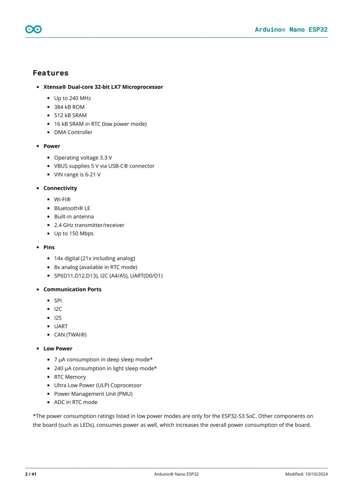 Arduino Nano ESP32 document page 2