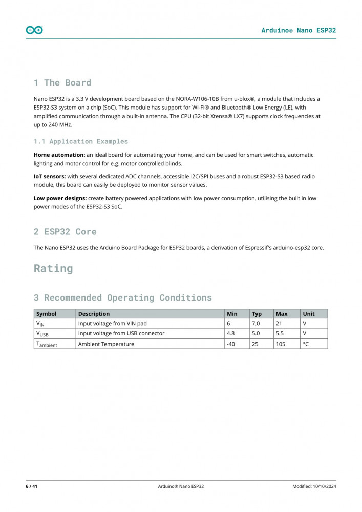 Arduino Nano ESP32 document page 6