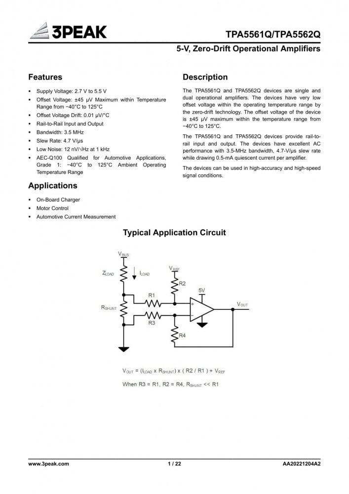 TPA5562Q datasheet page 1