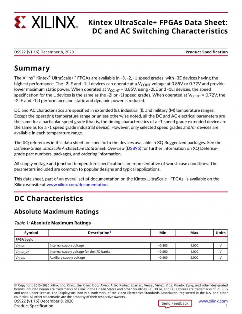 AMD XCKU3P datasheet page 1