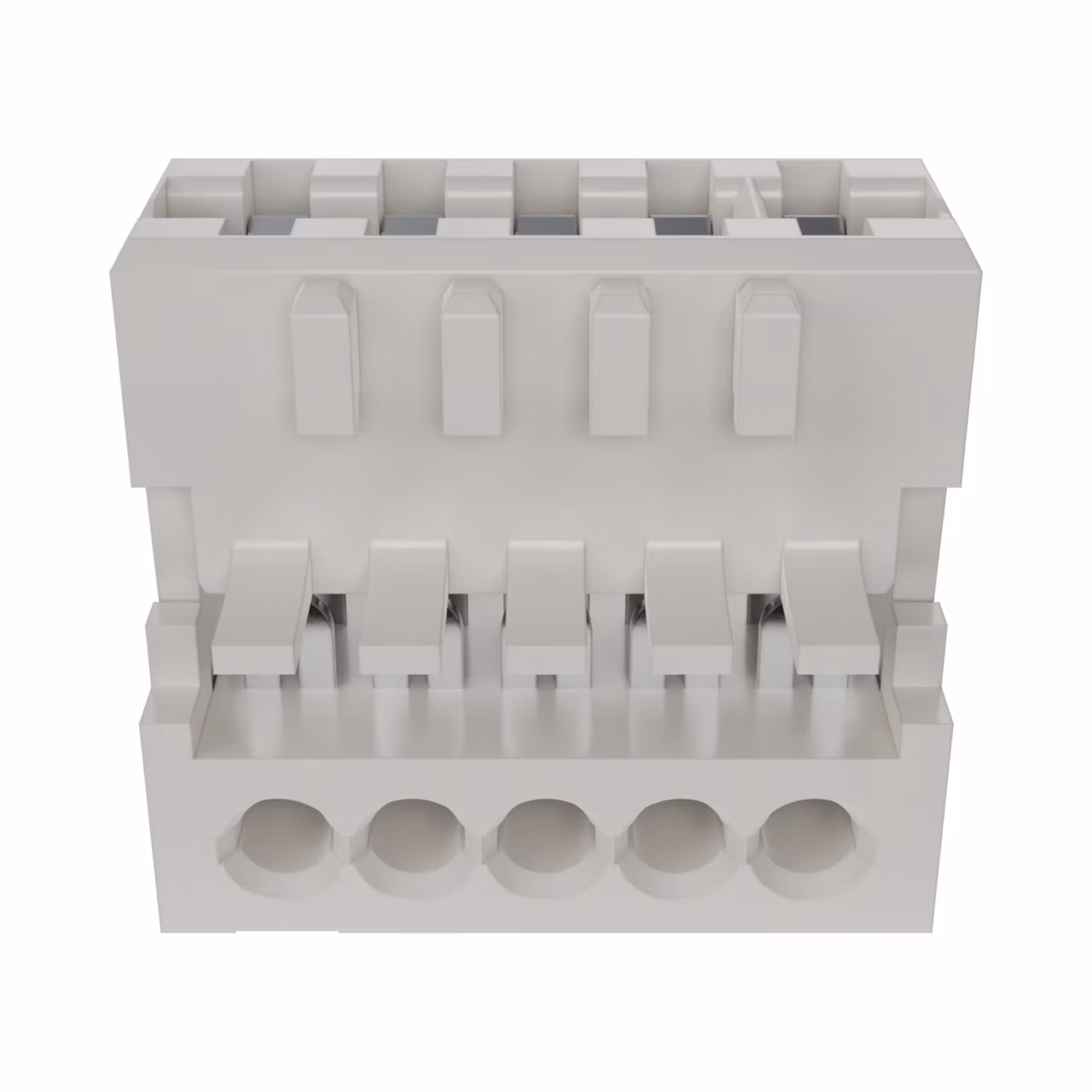 Appli-Mate RAST 2.5 IDT Housing, 2.50mm Pitch, Female, 5 Circuits, Beaded Terminal, Position Keys A & F Removed, Slotted Endwalls, Polarizing Rib Between Circuits 4 & 5 for sale