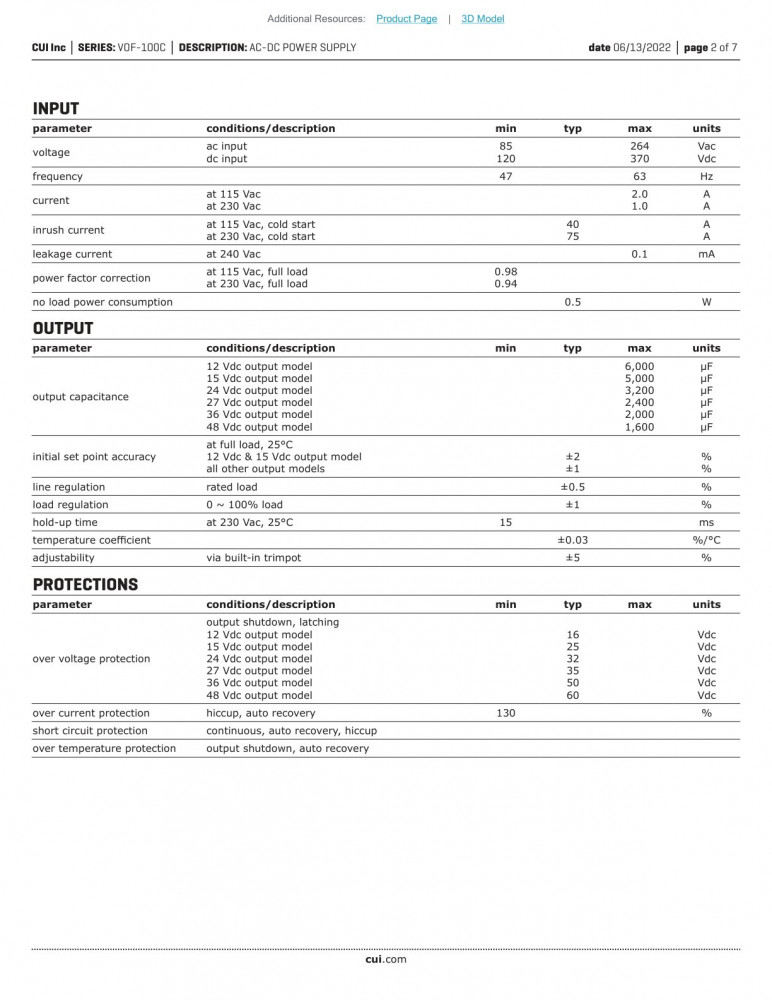CUI VOF-100C datasheet page 2