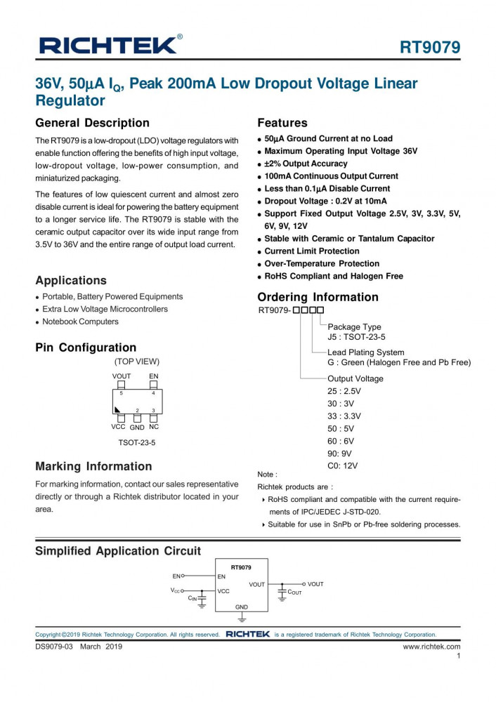 RT9079 datasheet page 1