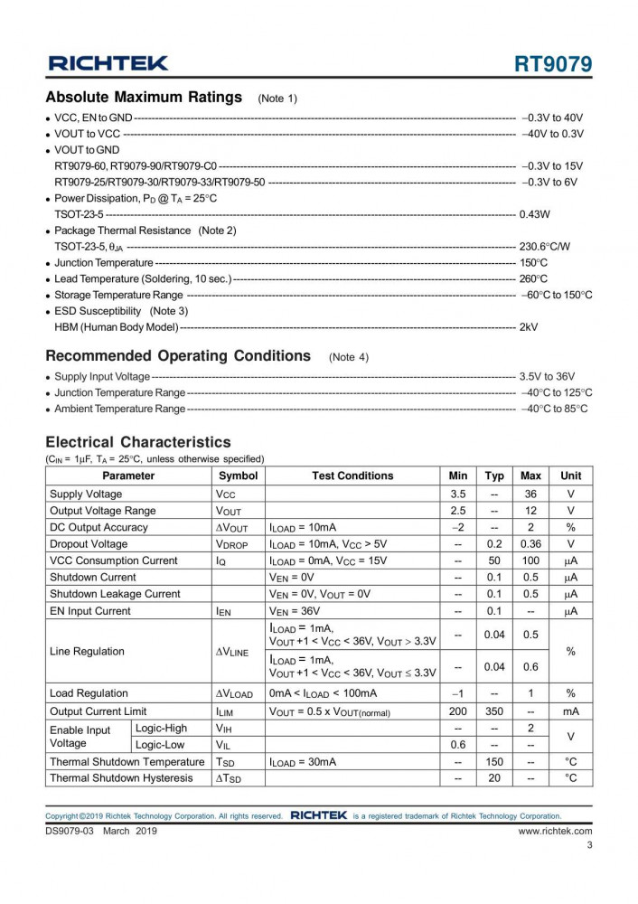RT9079 datasheet page 3
